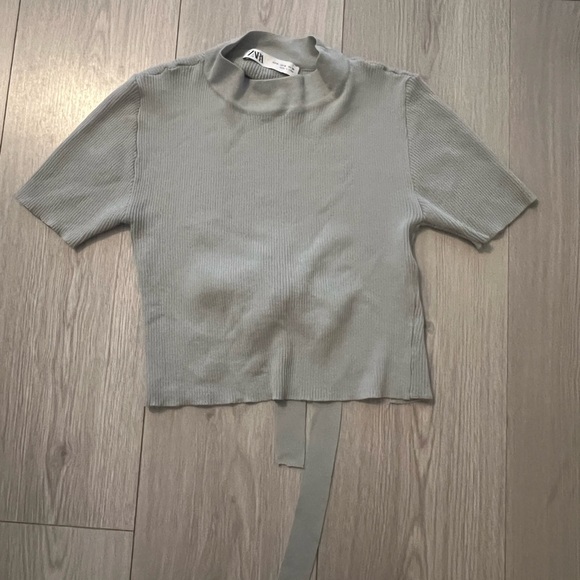 Zara | Tops | Zara Light Grayblue Crop Top With Strings On The Back ...